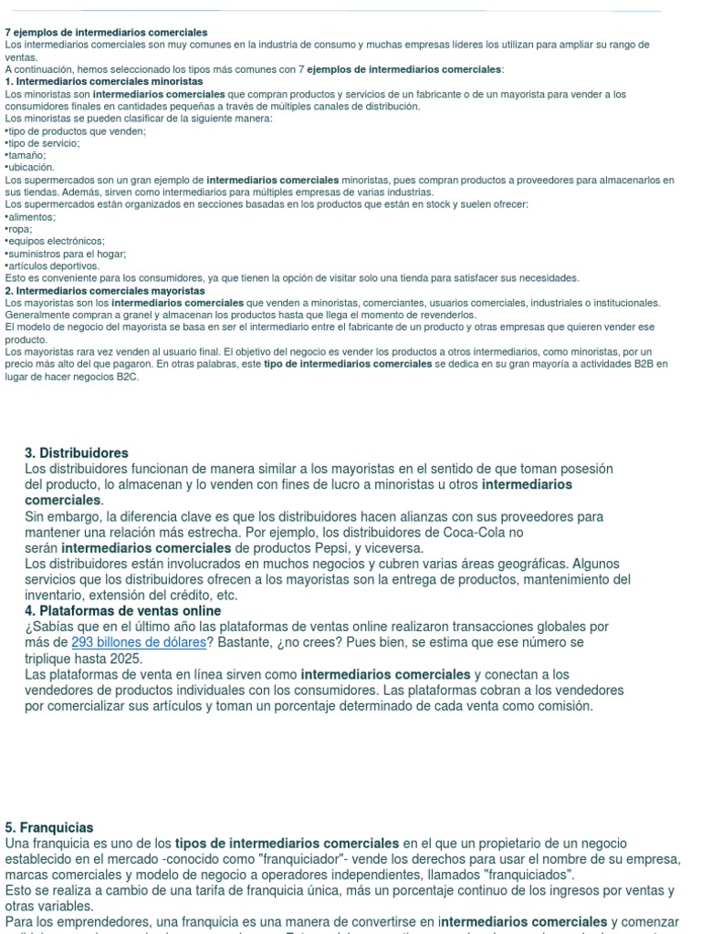 7 Ejemplos de Intermediarios | PDF | Al por menor | Franquiciamiento