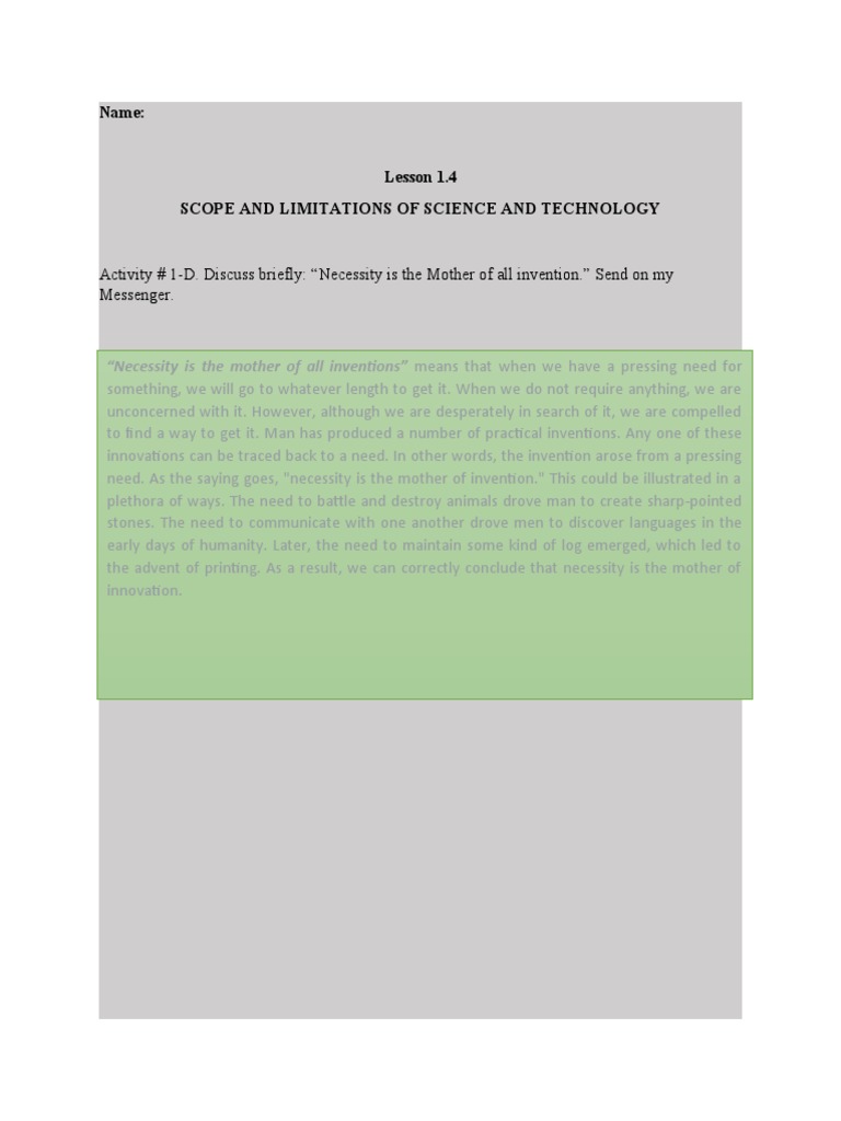 Lesson 1.4 Answersheet | PDF
