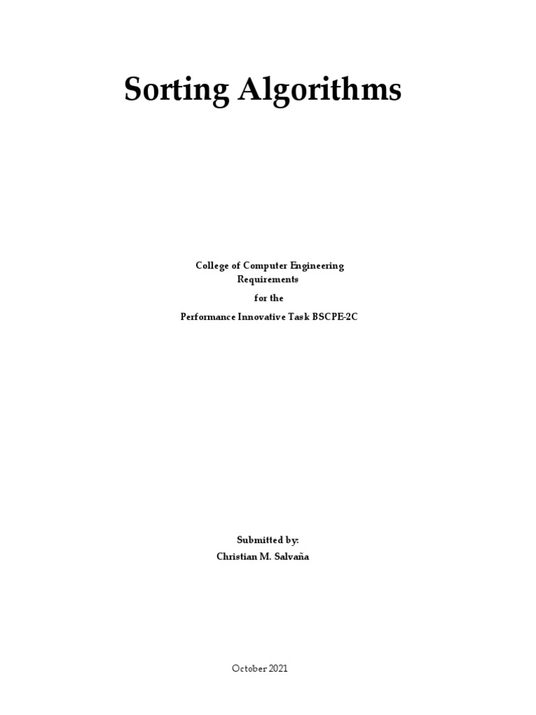 Sorting Algorithms: College of Computer Engineering Requirements For ...