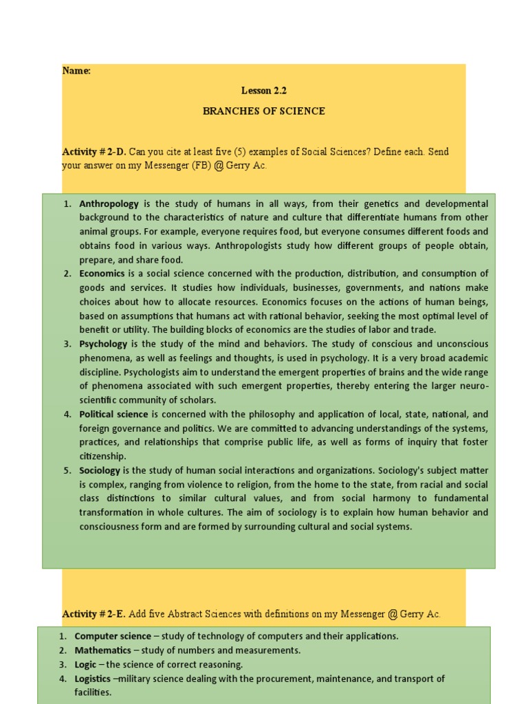 Module 2 Science Lesson 2.2 Answer Sheet | Download Free PDF | Science ...