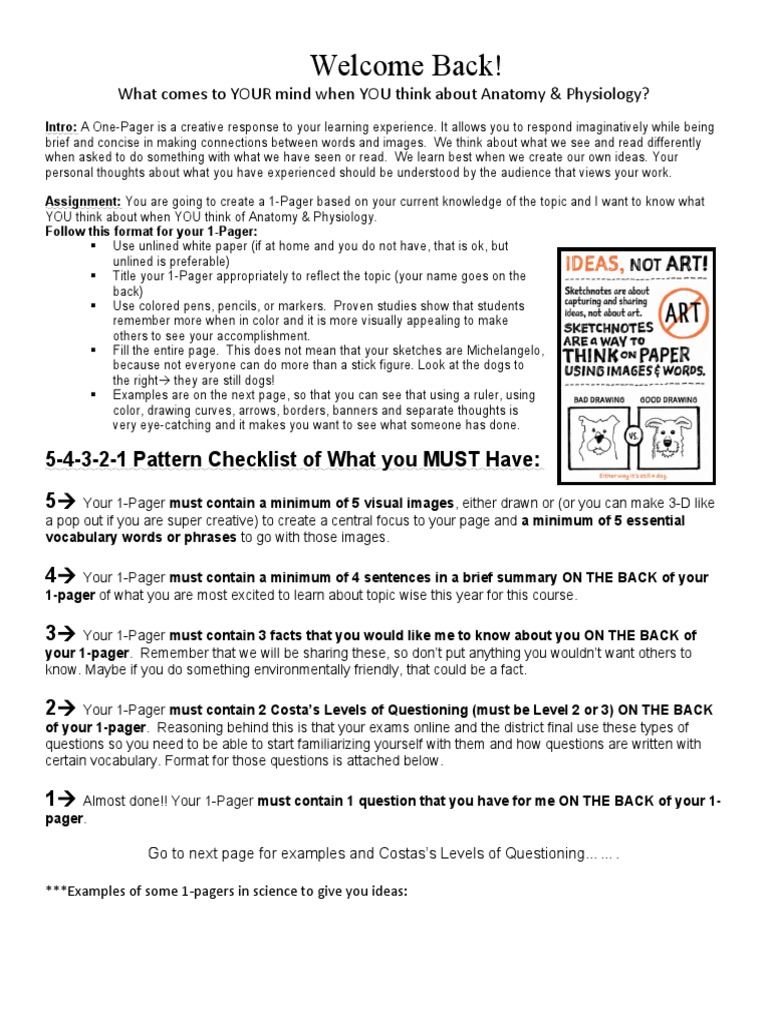 Anatomy Welcome Back One Pager | PDF | Communication | Learning