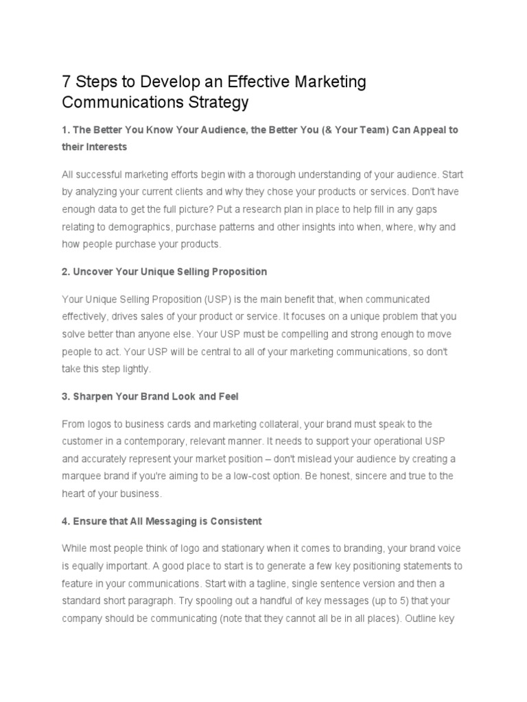 7 Steps To Develop An Effective Marketing Communications Strategy | PDF ...