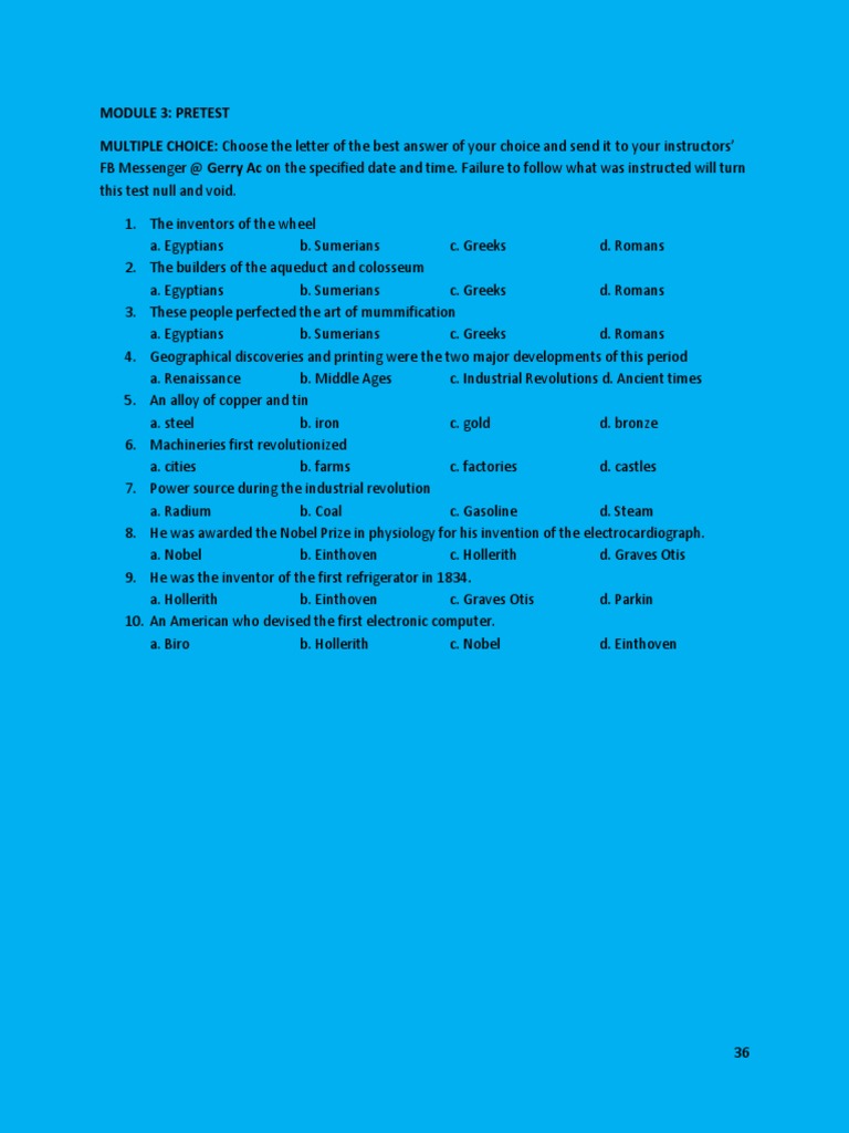 Pretest on Historical Inventions and Innovations | PDF