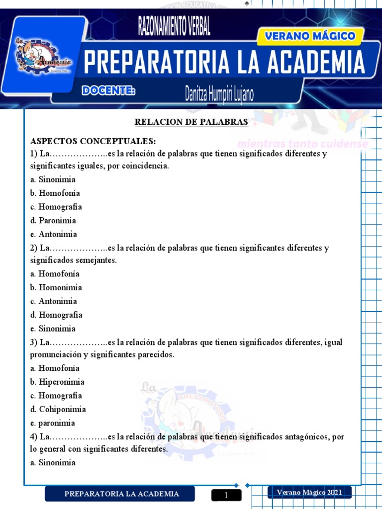 05 Virtual RV Relacion de Palabras | PDF | Gramática | Semántica léxica