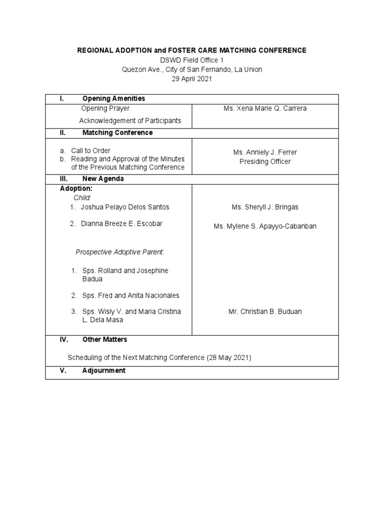 Regional Adoption and Foster Care Matching Conference | PDF