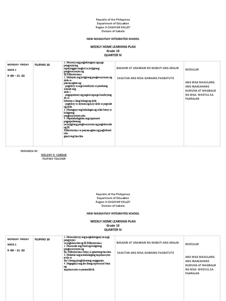 WHLP Filipino Q4 | PDF