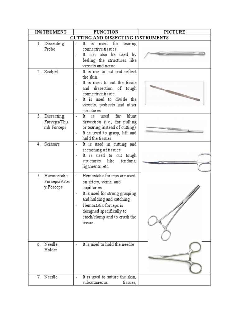 Instrument Function Picture Cutting and Dissecting Instruments | PDF ...