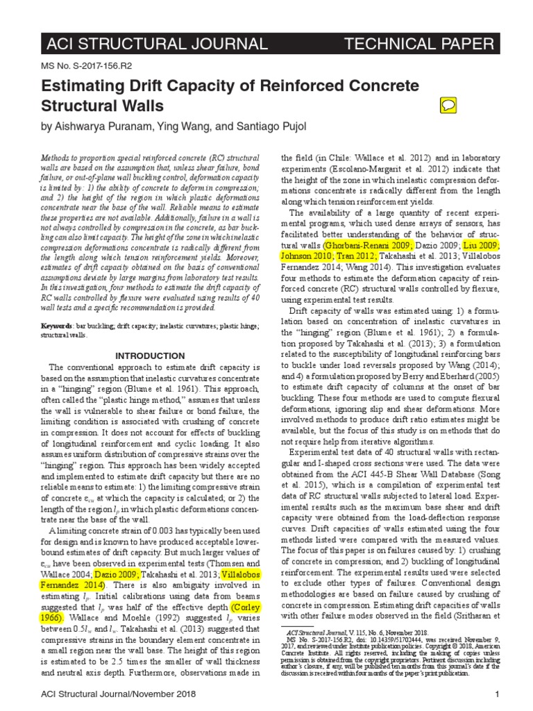 Walls Drift Capacity | PDF | Buckling | Deformation (Engineering)