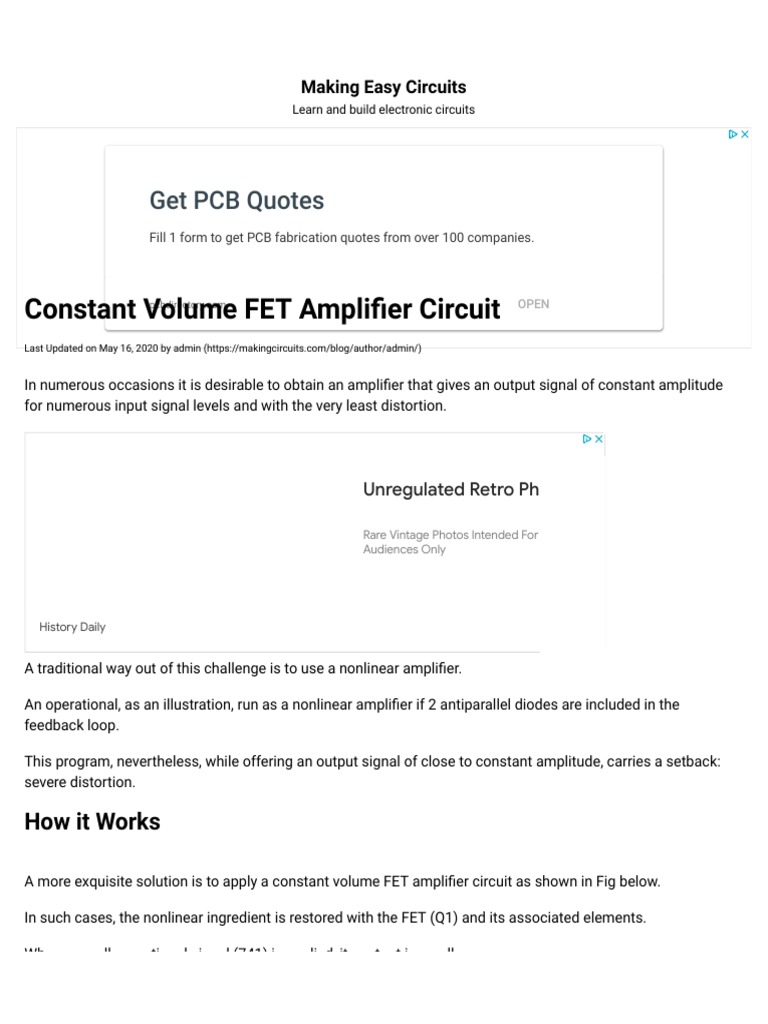 Constant Volume FET Amplifier Circuit | PDF | Amplifier | Electronic Circuits