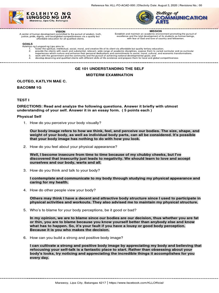 1-G Oloteo (Me-Uts) | PDF | Self | Body Image