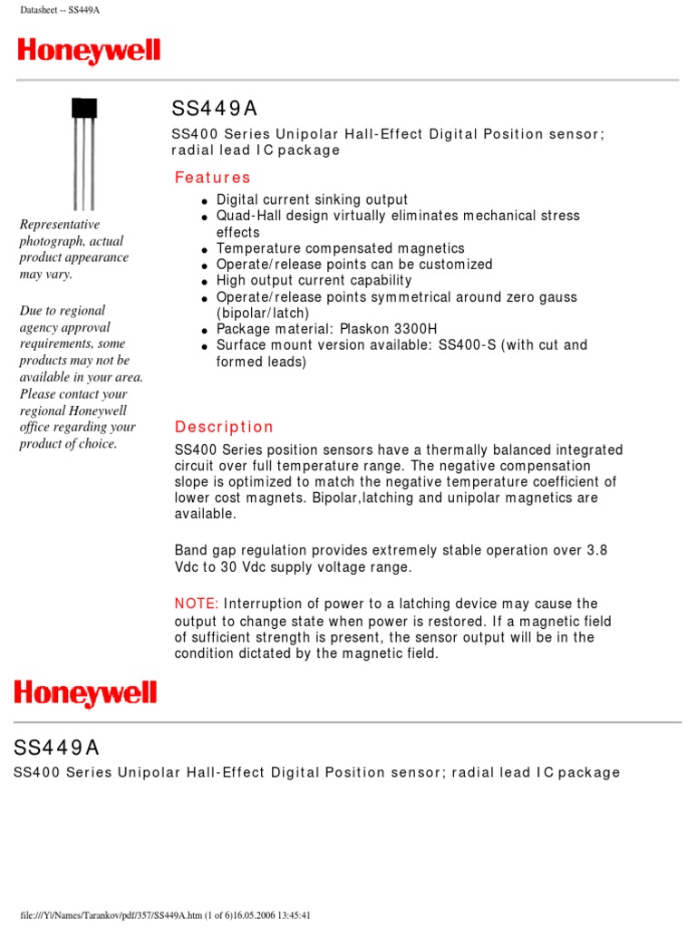 Features: SS400 Series Unipolar Hall-Effect Digital Position Sensor ...