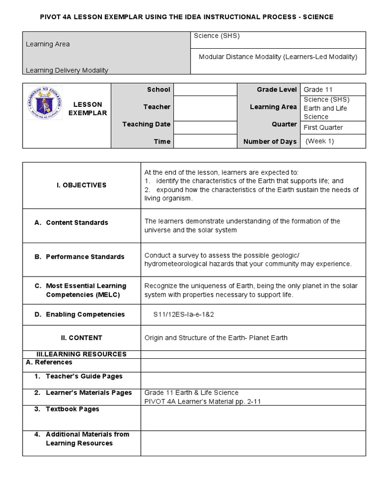 Lesson Exemplar | PDF | Learning | Planets