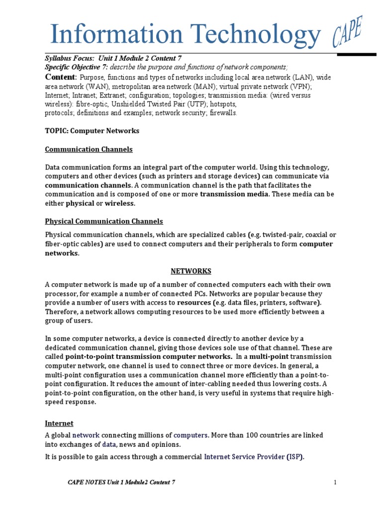 Cape Notes Unit1 Module 2 Content 7 | PDF | Computer Network | Network ...