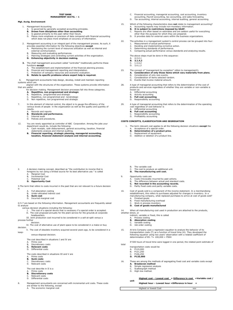 MAS MCQs All Topics 2019 | PDF | Accounting | Management Accounting