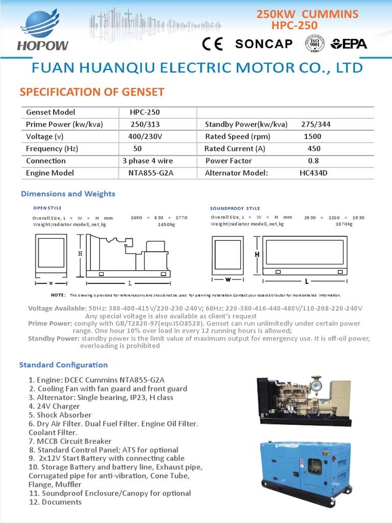 Specification of Genset: Dimensions and Weights | Download Free PDF ...