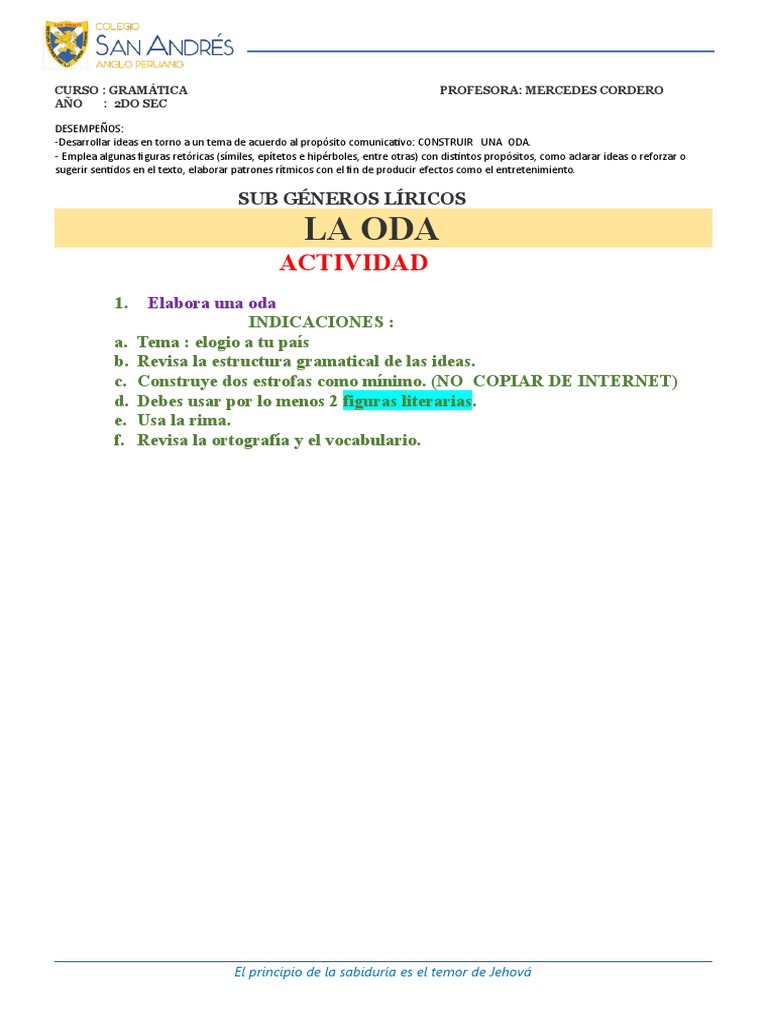 Actividad-Redacción - La Oda | PDF