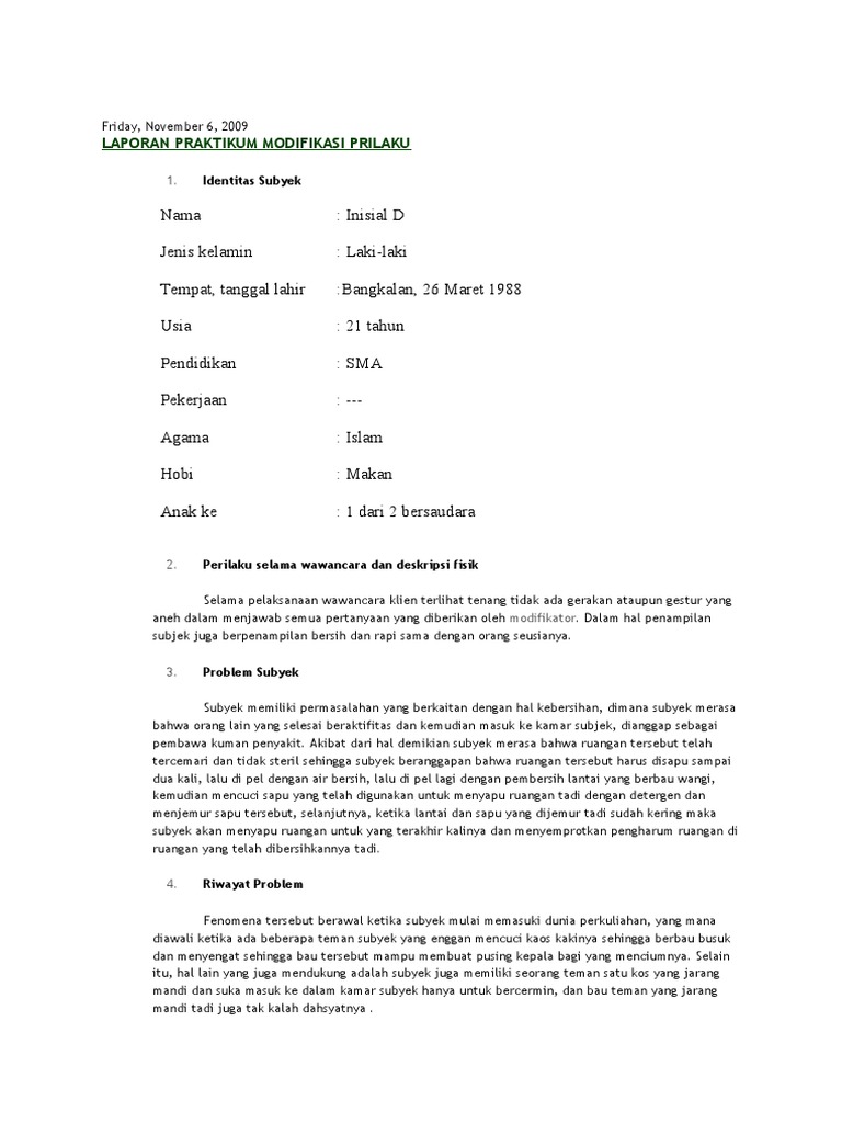 Contoh Self Report Modifikasi Perilaku | PDF