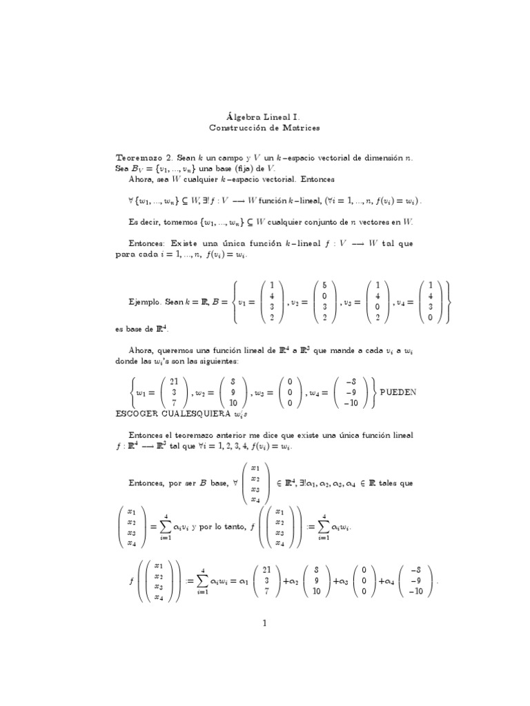 Construccion de Matrices | PDF | Base (álgebra lineal) | Espacio vectorial