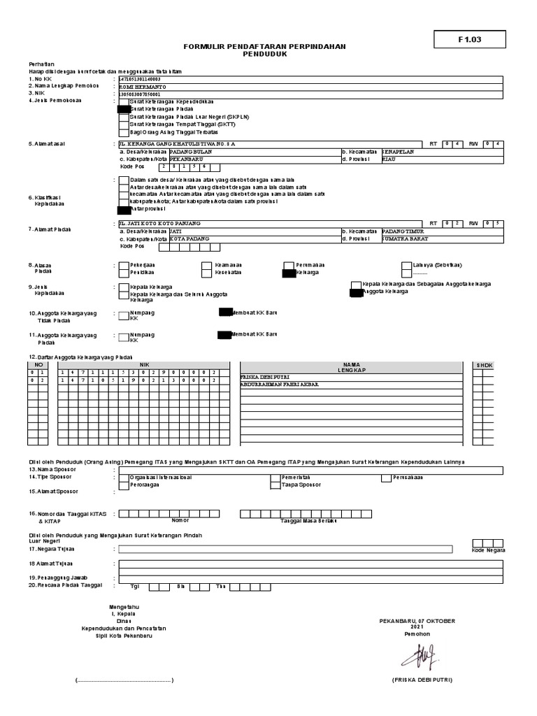 Formulir f1 03 | PDF