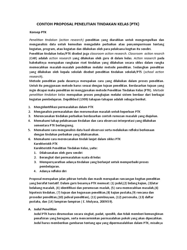 02 Contoh Proposal Penelitian Tindakan Kelas | PDF