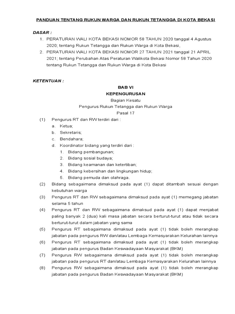 Perwal 58 - 2020 & 27 - 2021 TTG RW Dan RT | PDF