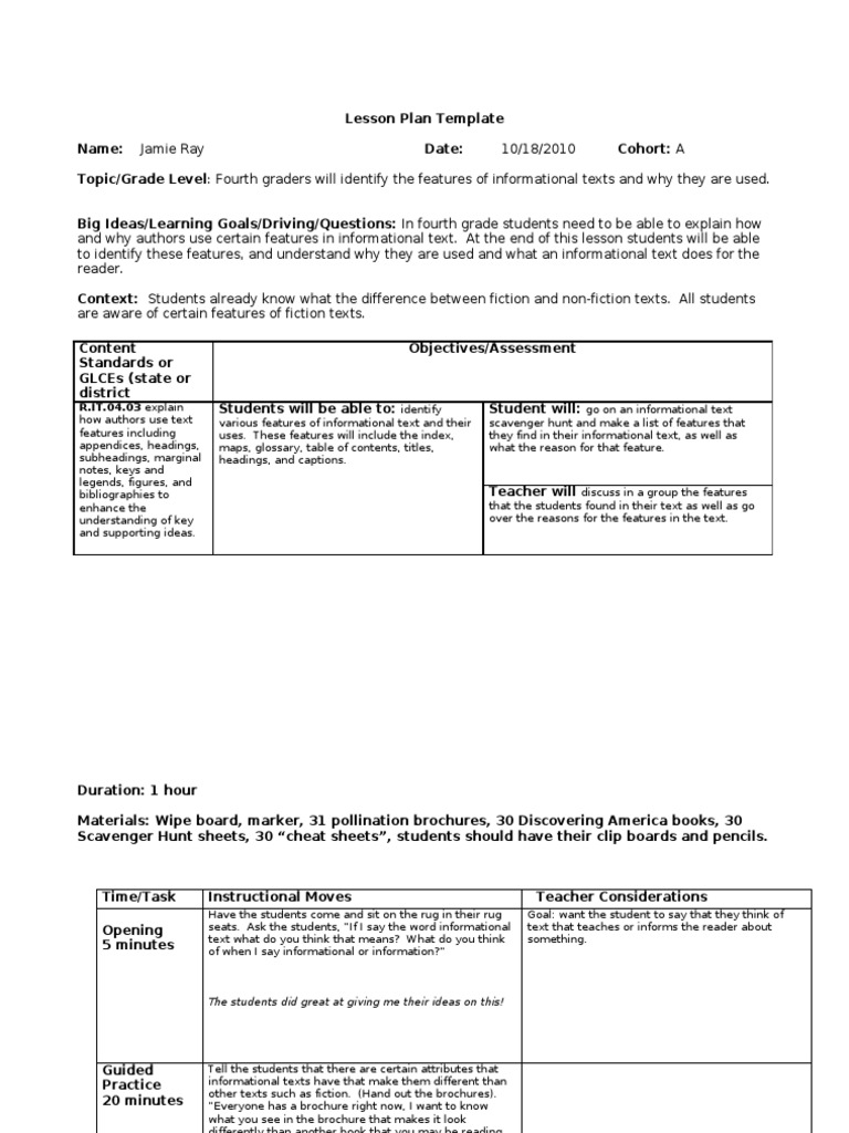 Informational Text Features Lesson Plan | PDF | Lesson Plan | Books