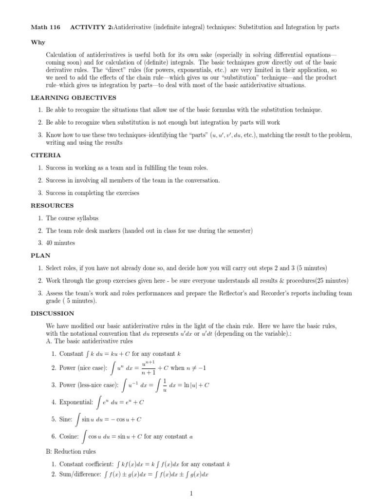 Lesson in Indefinite Integrals | PDF | Integral | Mathematical Analysis