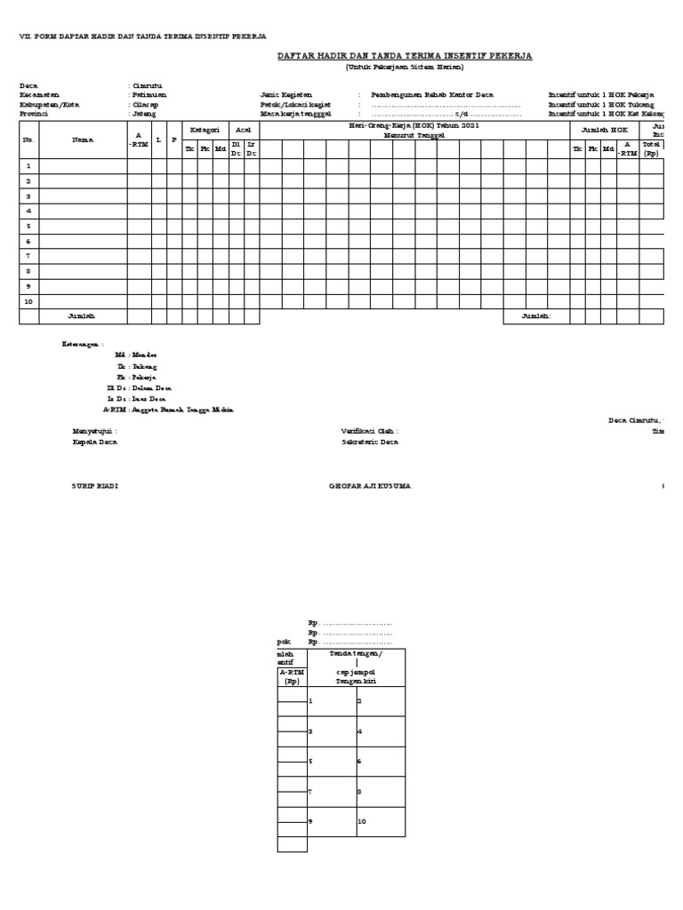 Form Hadir Hok Harian | PDF