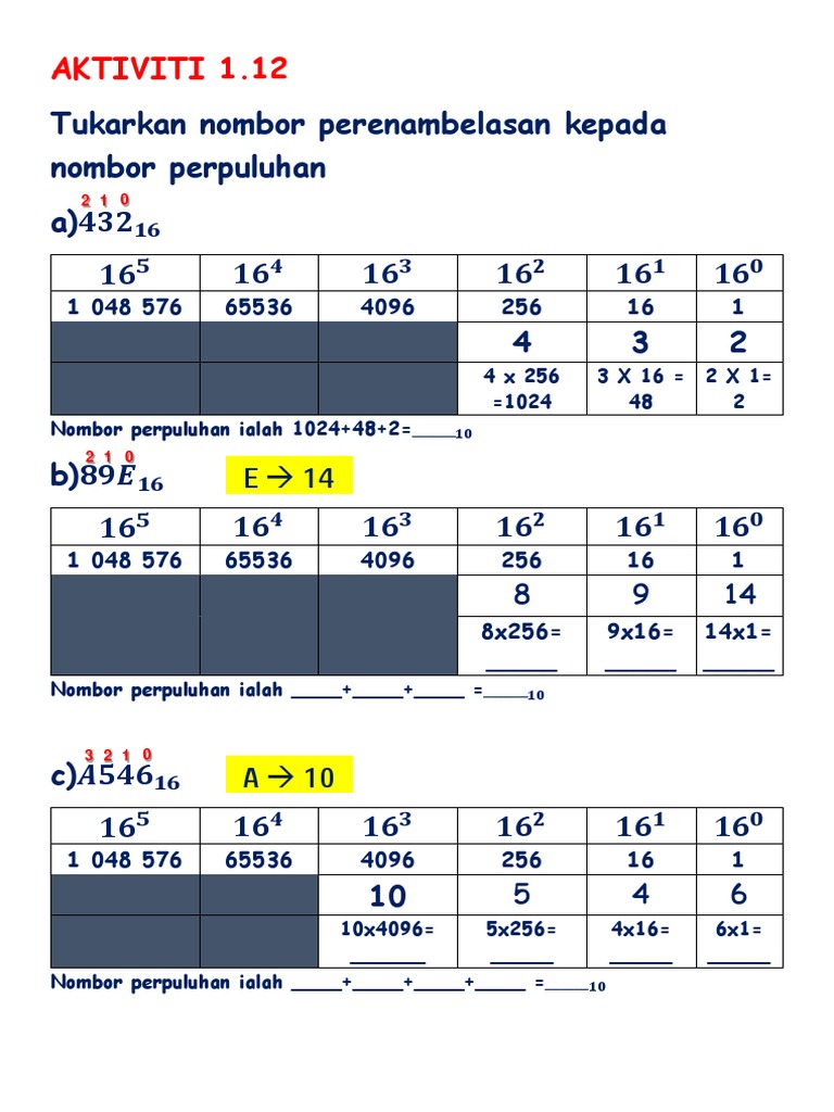 AKTIVITI 1.12 Penukaran Nombor 16 Kepada 10 | PDF