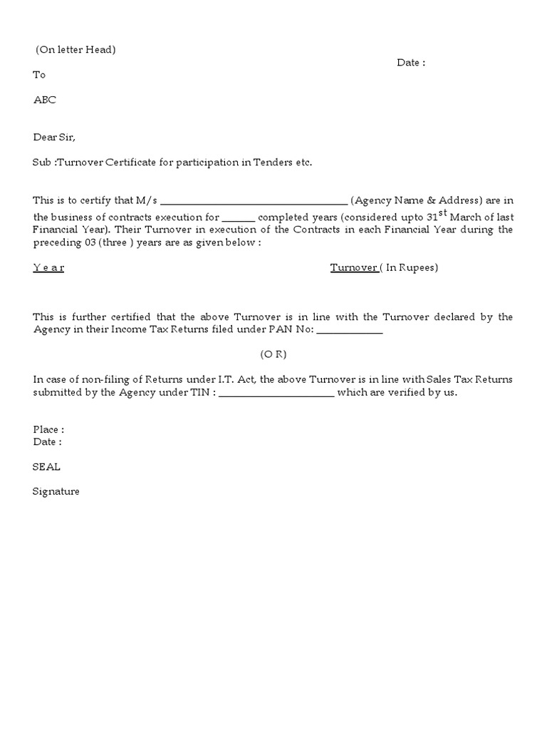Turnover Certificate | PDF