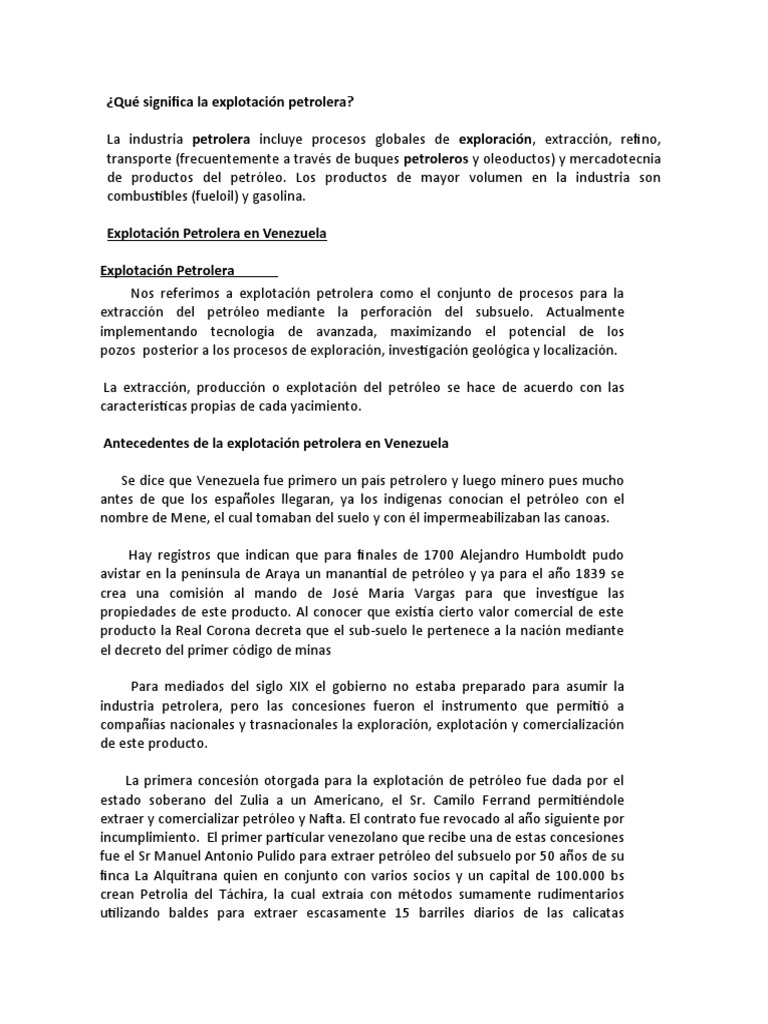 Significado y Proceso de Explotación Petrolera | PDF | Petróleo | Venezuela