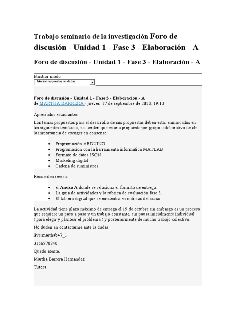 Trabajo Seminario de La Investigación Foro de Discusión | PDF ...