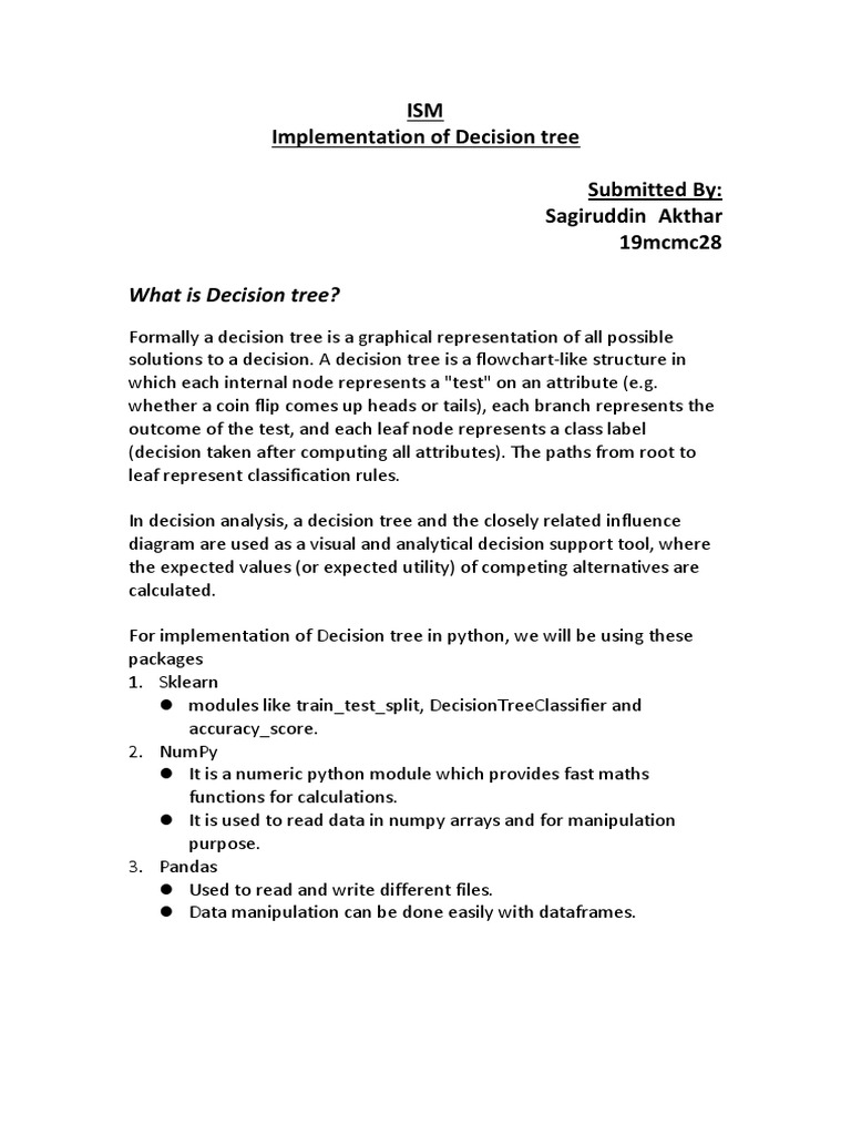 What Is Decision Tree?: ISM Implementation of Decision Tree Submitted ... What Is Decision Tree?: ISM Implementation of Decision Tree Submitted ...