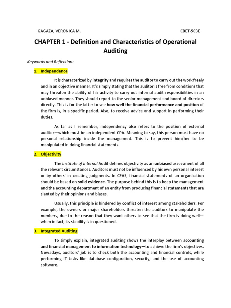 CHAPTER 1 - Definition and Characteristics of Operational Auditing ...