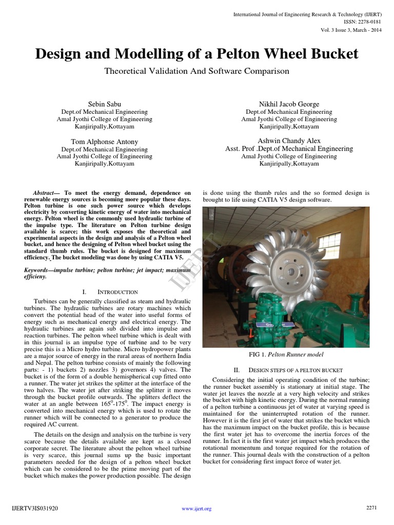 Ijert Ijert: Design and Modelling of A Pelton Wheel Bucket | PDF ...