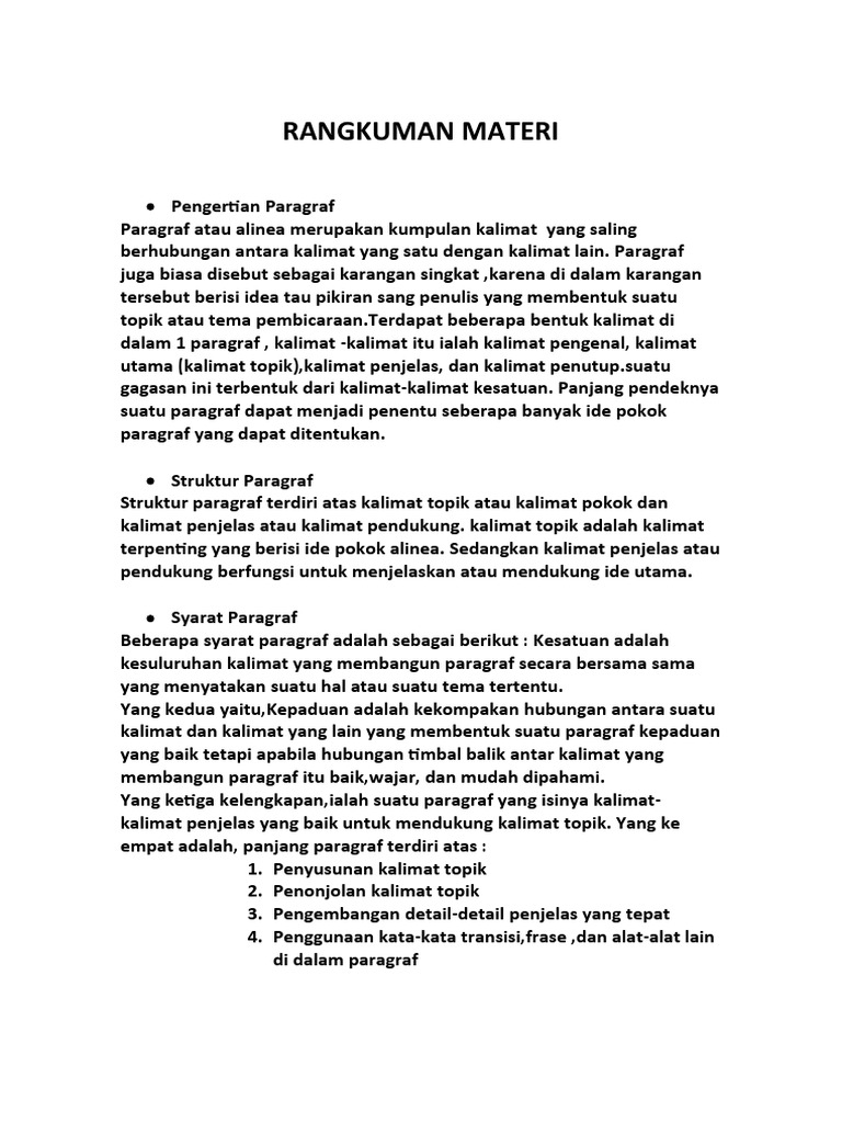 Rangkuman Materi: Pengertian Paragraf | PDF