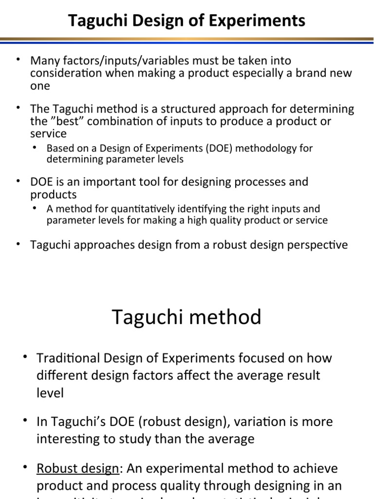 Taguchi Design Of Experiments Based On A Design Of Experiments Doe Methodology For 3428