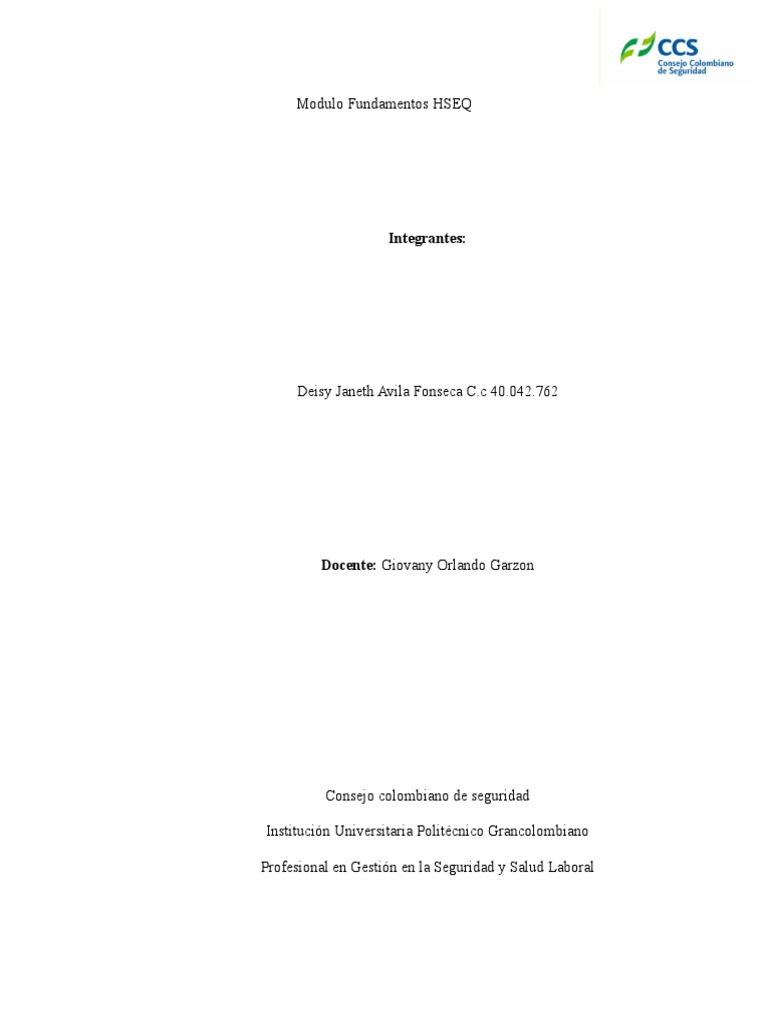 Tarea Modulo 1 Fundamentos Hseq Pdf Calidad Comercial