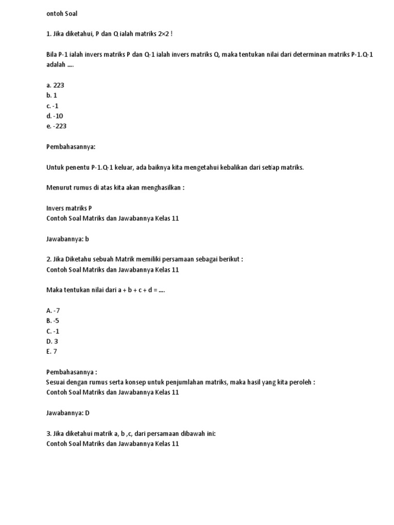 Soal MTK Matris | PDF | Metode & Bahan Ajar