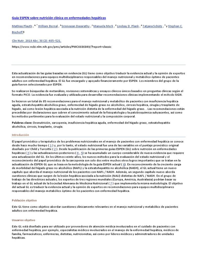 Guía ESPEN Sobre Nutrición Clínica en Enfermedades Hepáticas | PDF ... Guía ESPEN Sobre Nutrición Clínica en Enfermedades Hepáticas | PDF ...