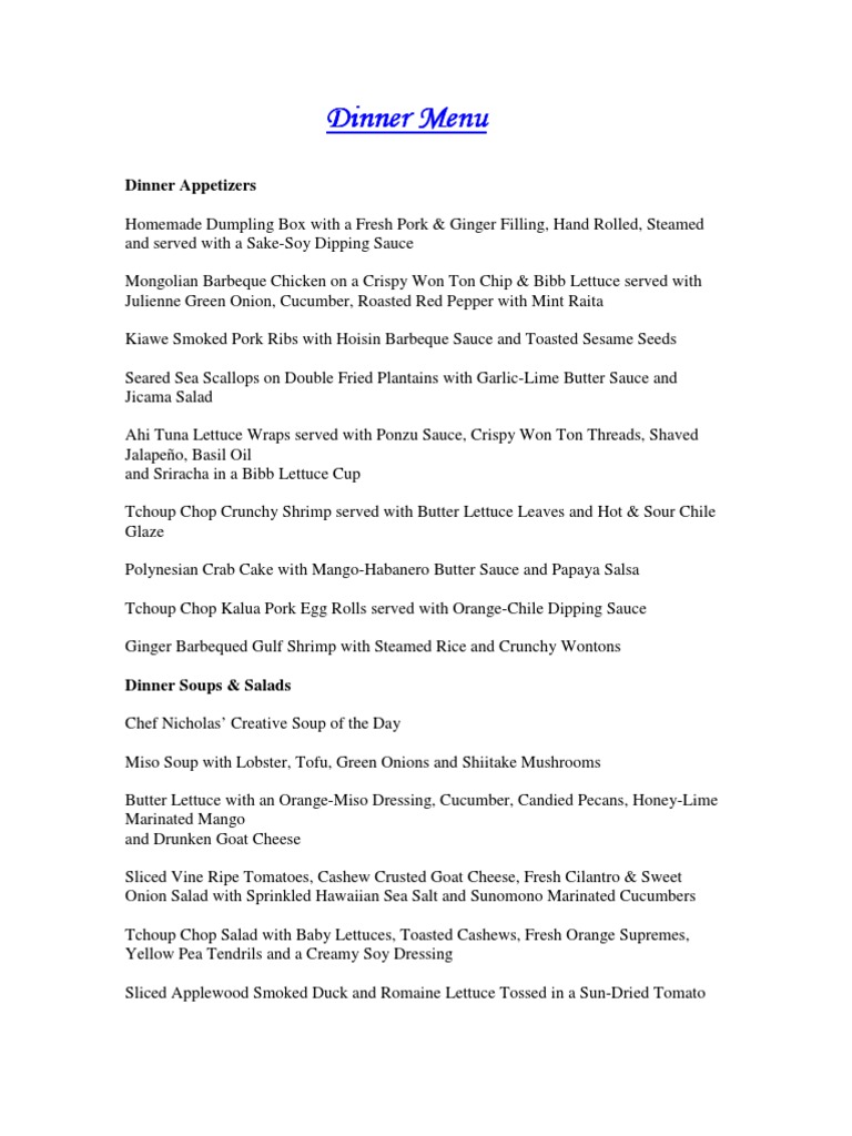 Dinner Menu | PDF | Thai Cuisine | Salad