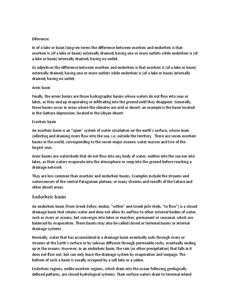 Endorheic vs Exorheic Basins Explained | PDF | Drainage Basin ...