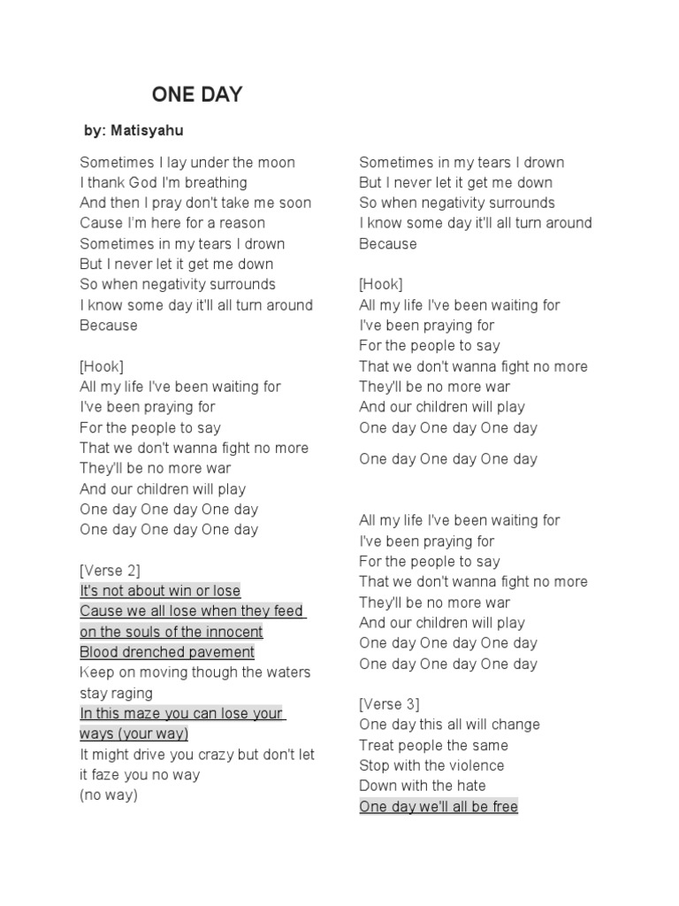 ONE DAY Lyrics | PDF