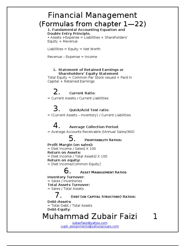 Financial Management Formulas Overview | PDF | Net Present Value ...