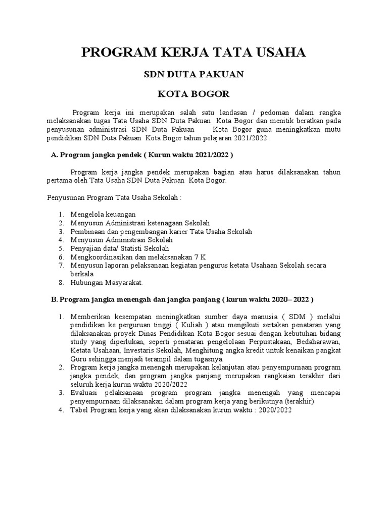 Program Kerja Tata Usaha | PDF