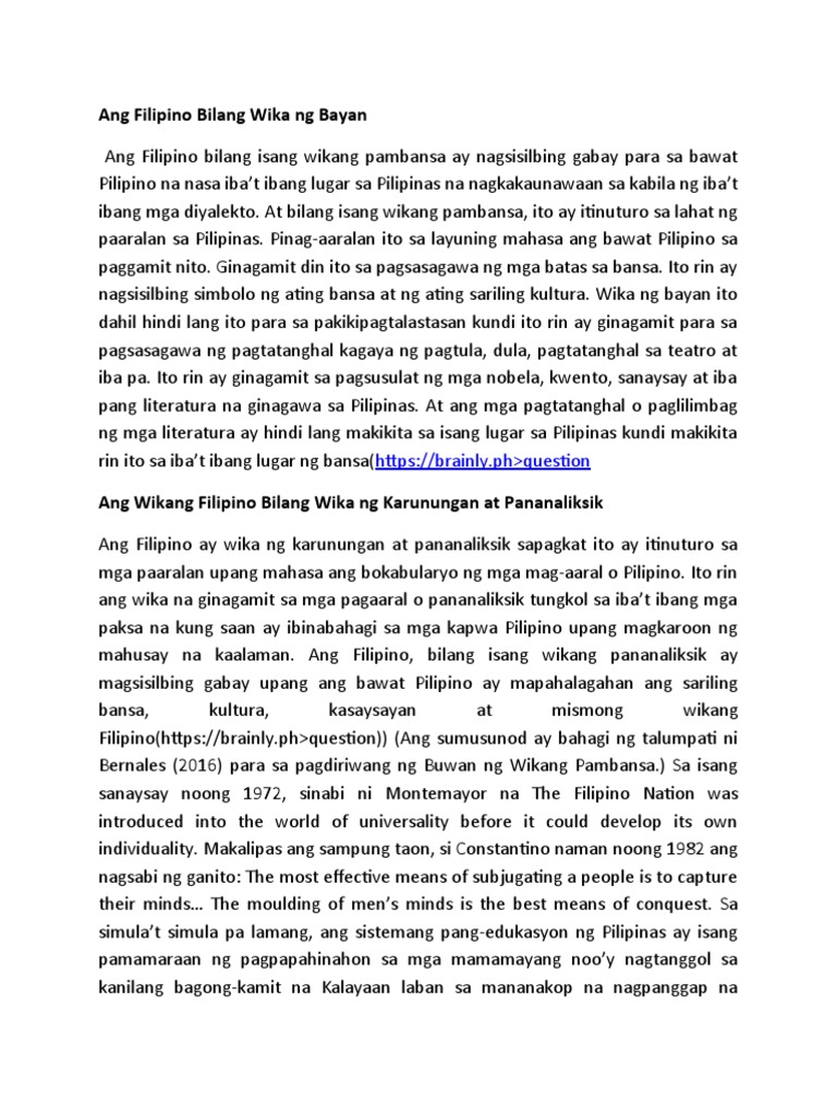 Ang Filipino Bilang Wika NG Bayan | PDF