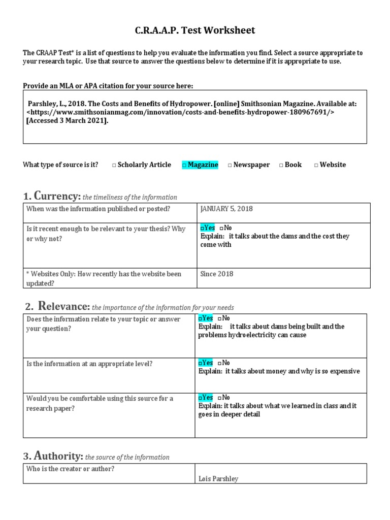 CRAAP Test Evaluation Guide | PDF | Communication | Cognition