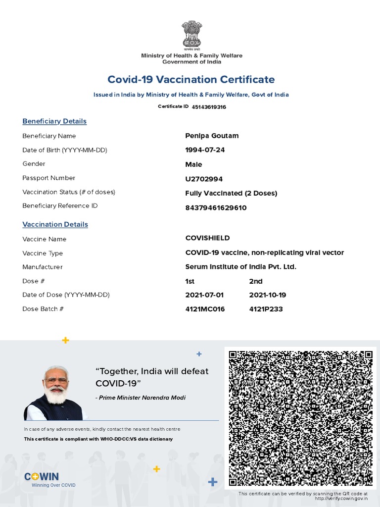 Covid-19 Vaccination Certificate: Beneficiary Details | PDF