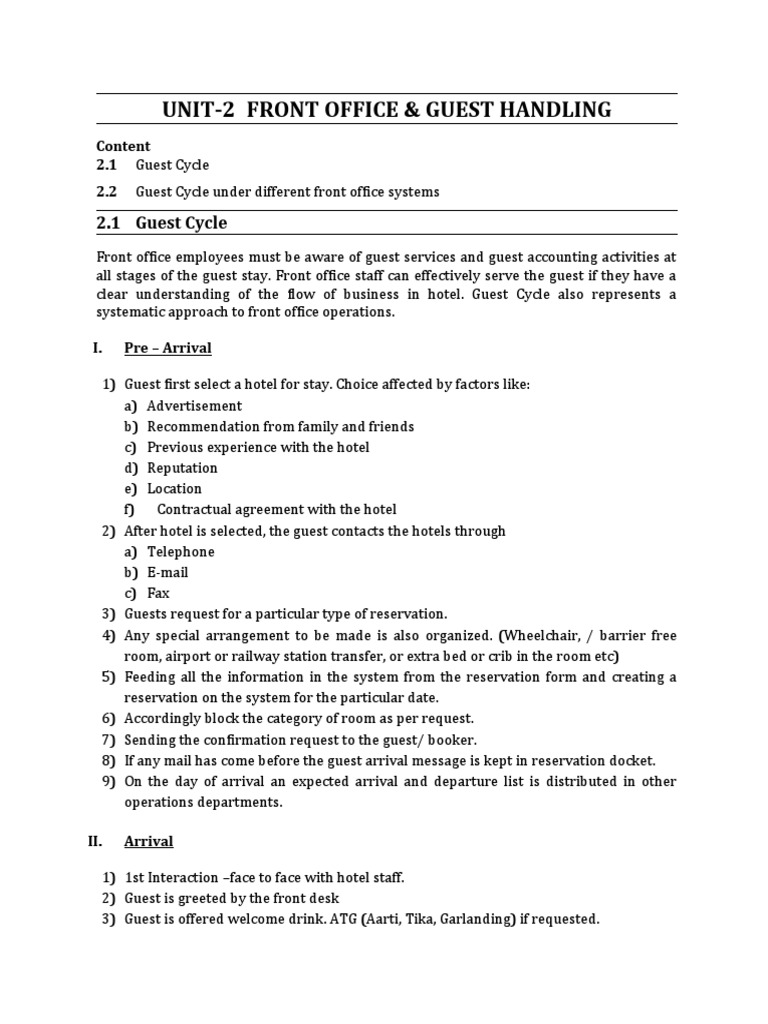 Front Office Guest Cycle Overview | PDF | Service Industries