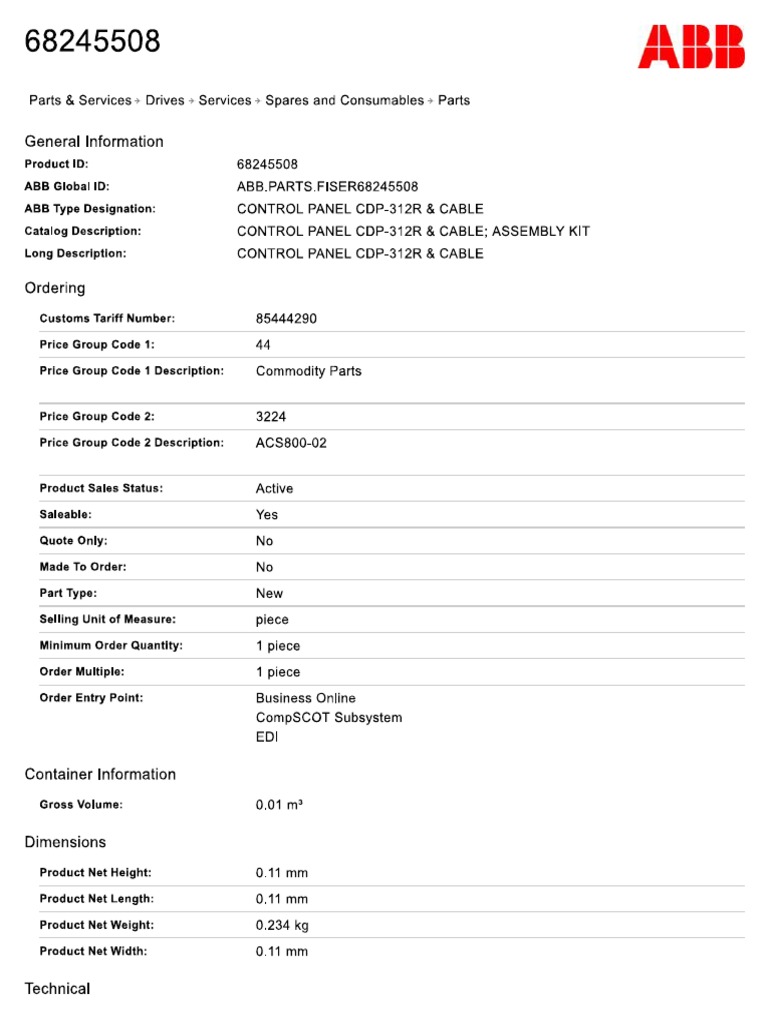 Control Panel CDP312R - Data Sheet | PDF